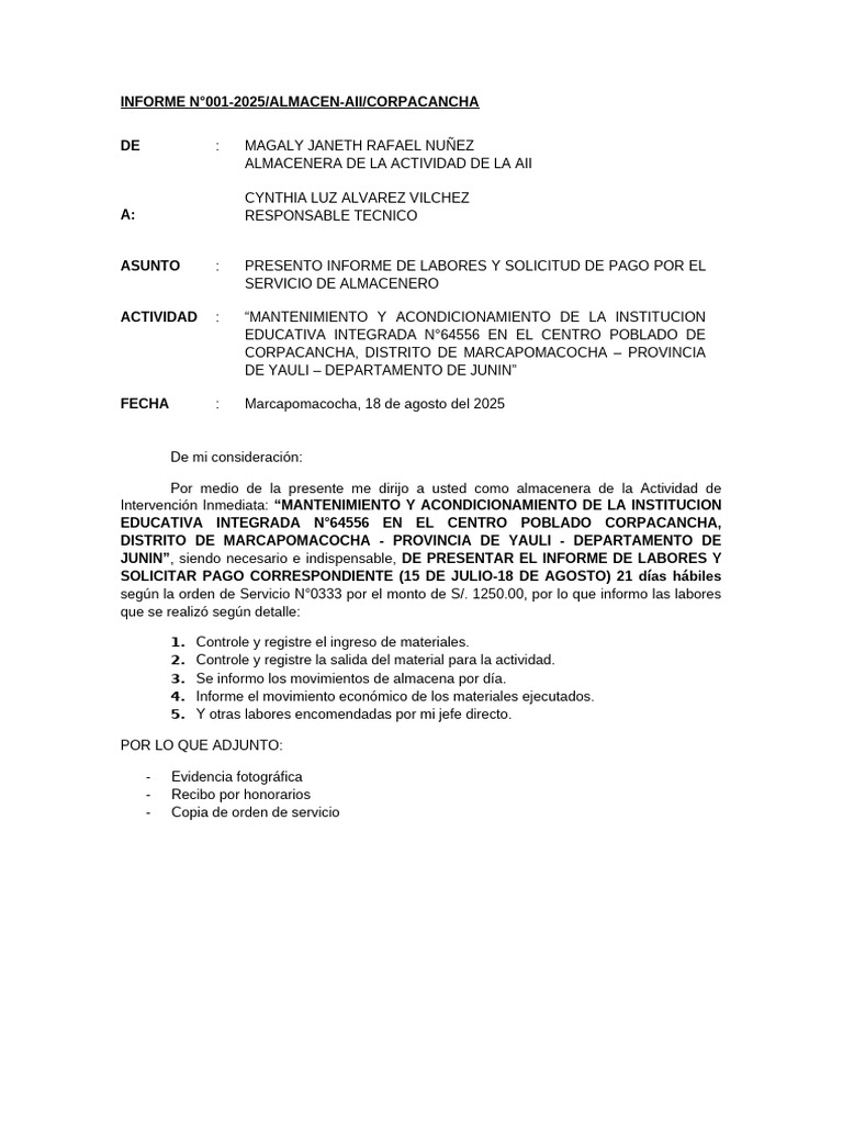 INFORME DE CONFORMIDAD DE PERSONAL TECNICO (1) Sdfsdfds | PDF