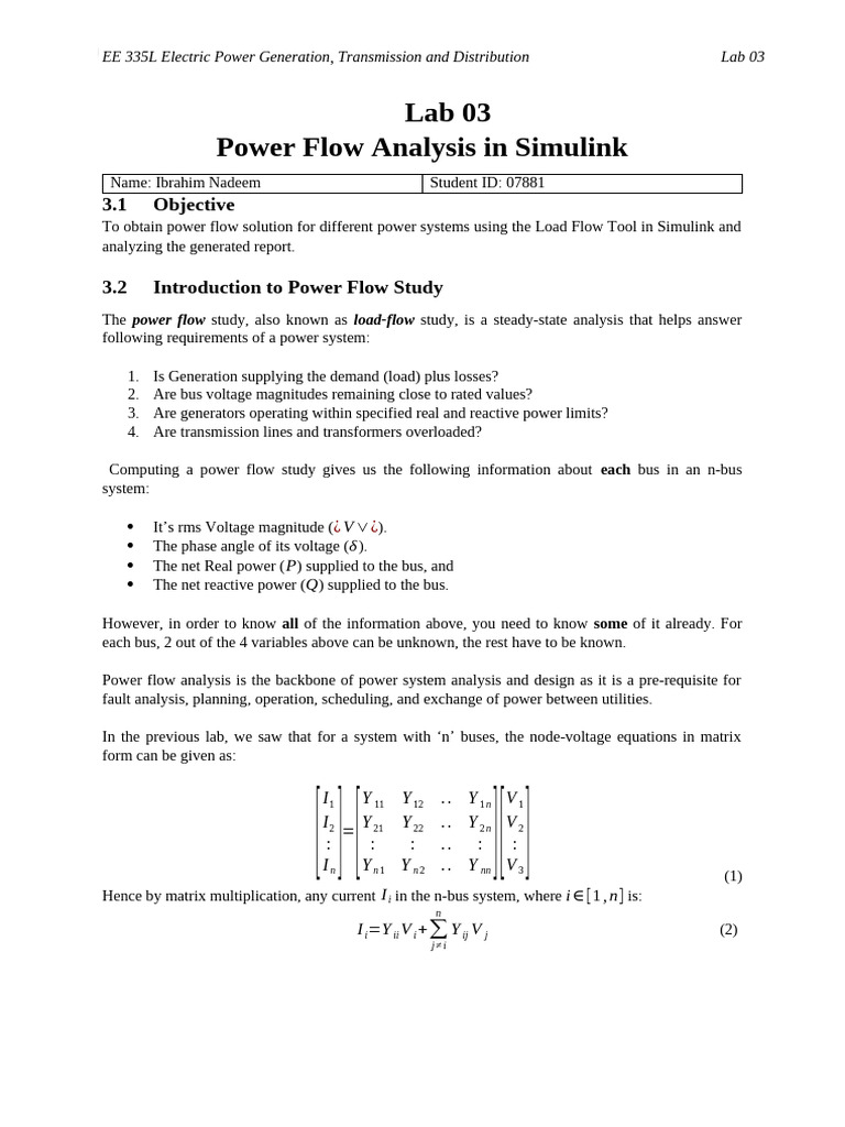Lab 03 Power Flow - In07881 | PDF | Electric Power Transmission ...