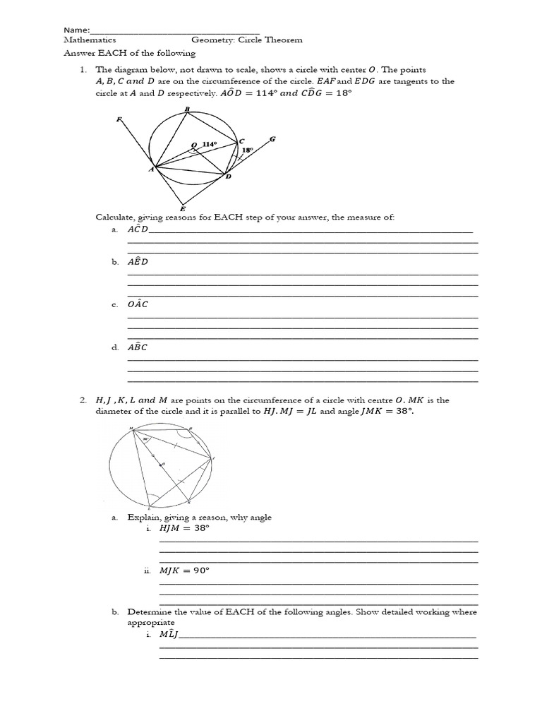 Circle Theorem Quiz | PDF | Circle | Angle