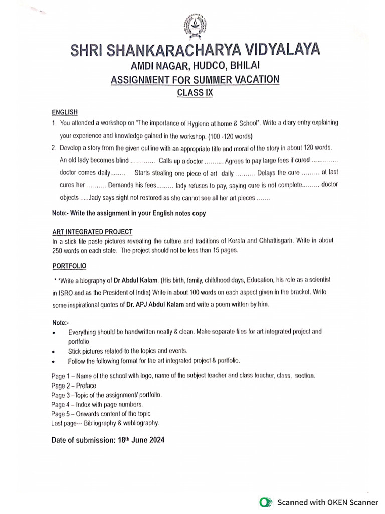 Assignment For Summer Vacation Class 9 | PDF
