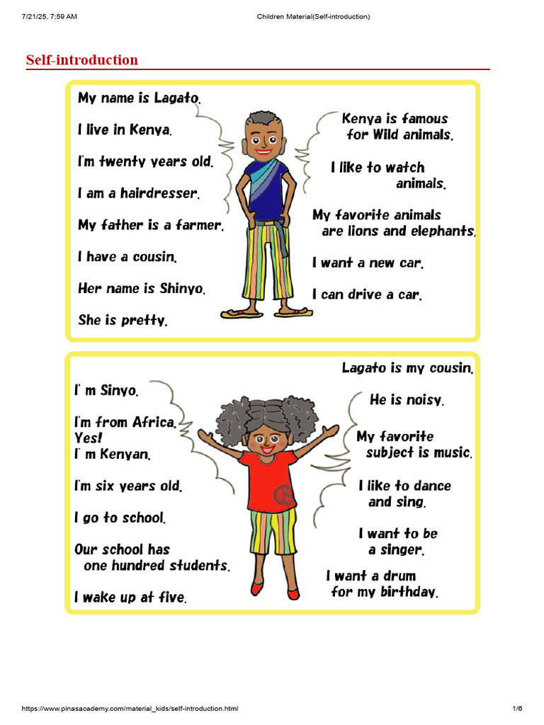 Children Material (Self Introduction) | PDF