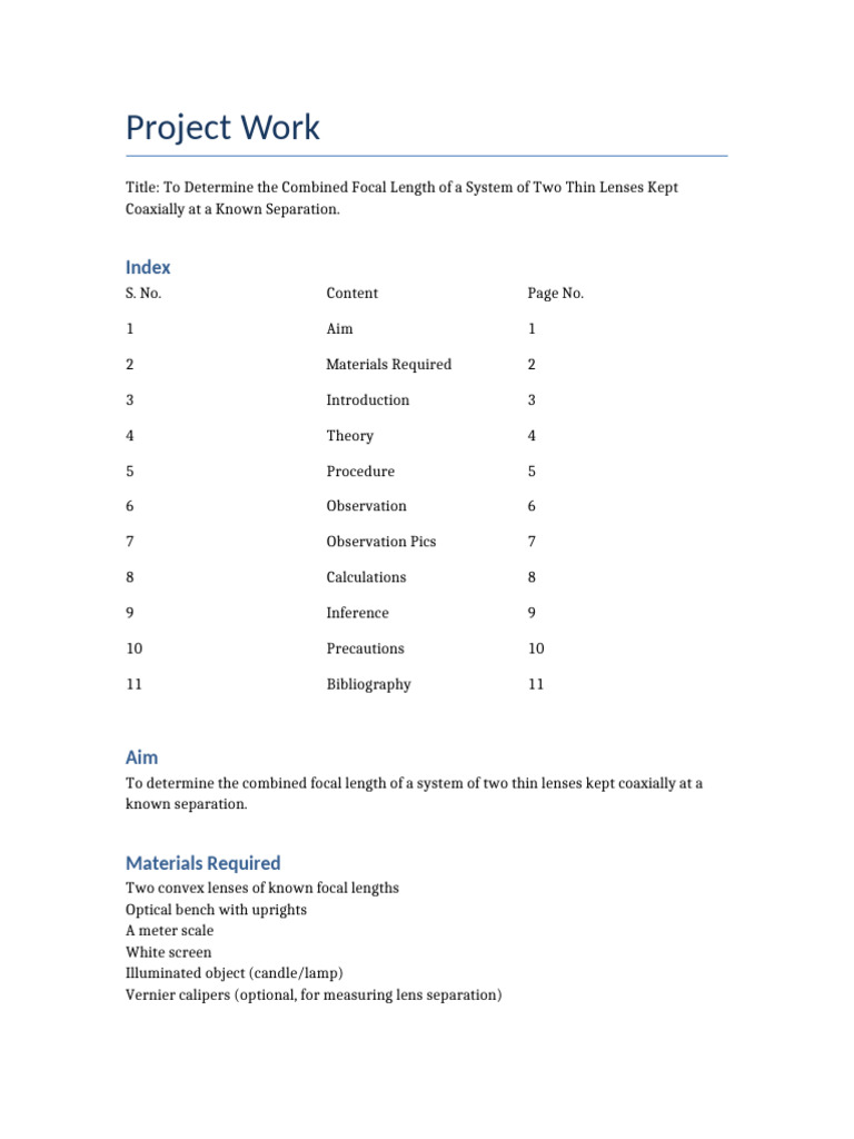 Combined Focal Length Experiment Guide | PDF | Optics | Glass ...