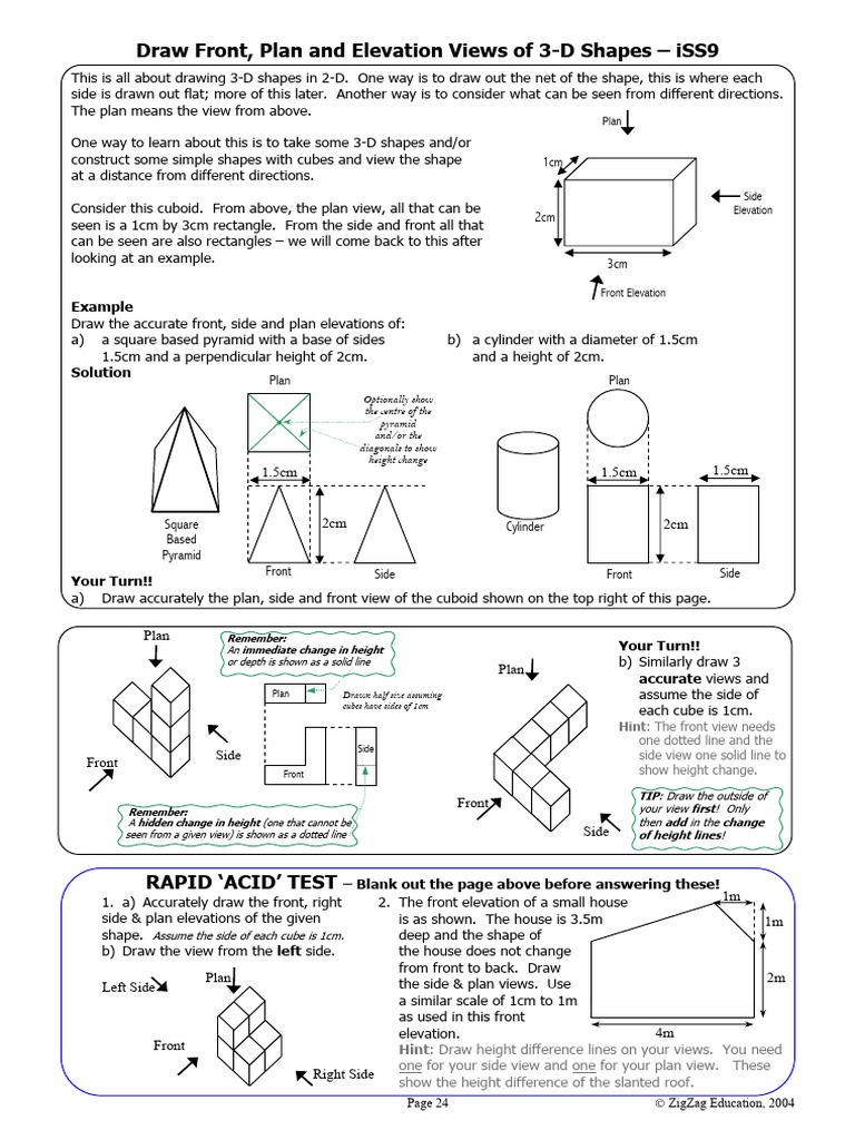 3D Shape Elevations Plan, Front, Side Views Worksheet | PDF | Elementary Geometry | Geometry