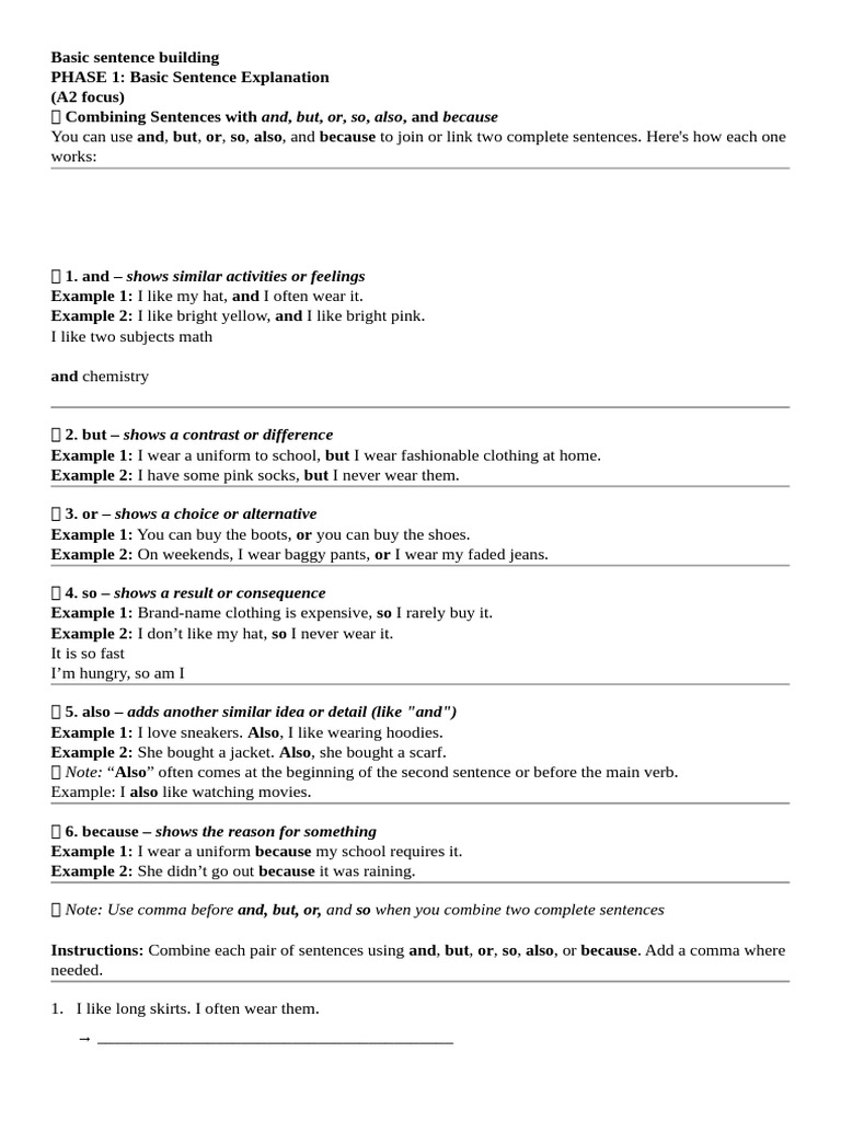 Basic Sentence Building - 1 | PDF | Sneakers | Fashion