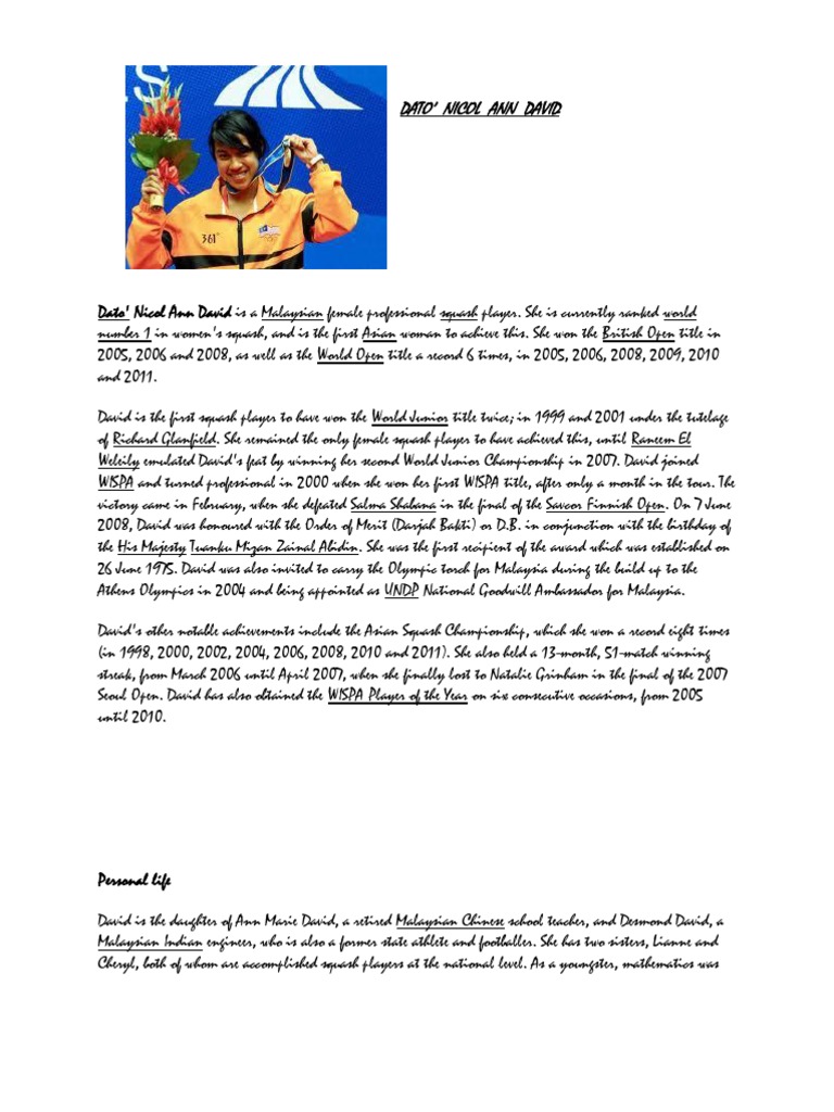Dato' Nicol Ann David | PDF | Racquet Sports | Sports
