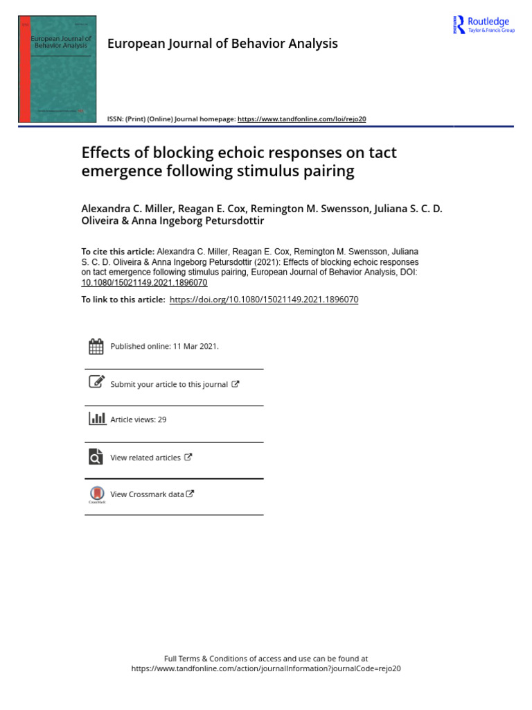 Effects of Blocking Echoic Responses On Tact | PDF | Behaviorism ...