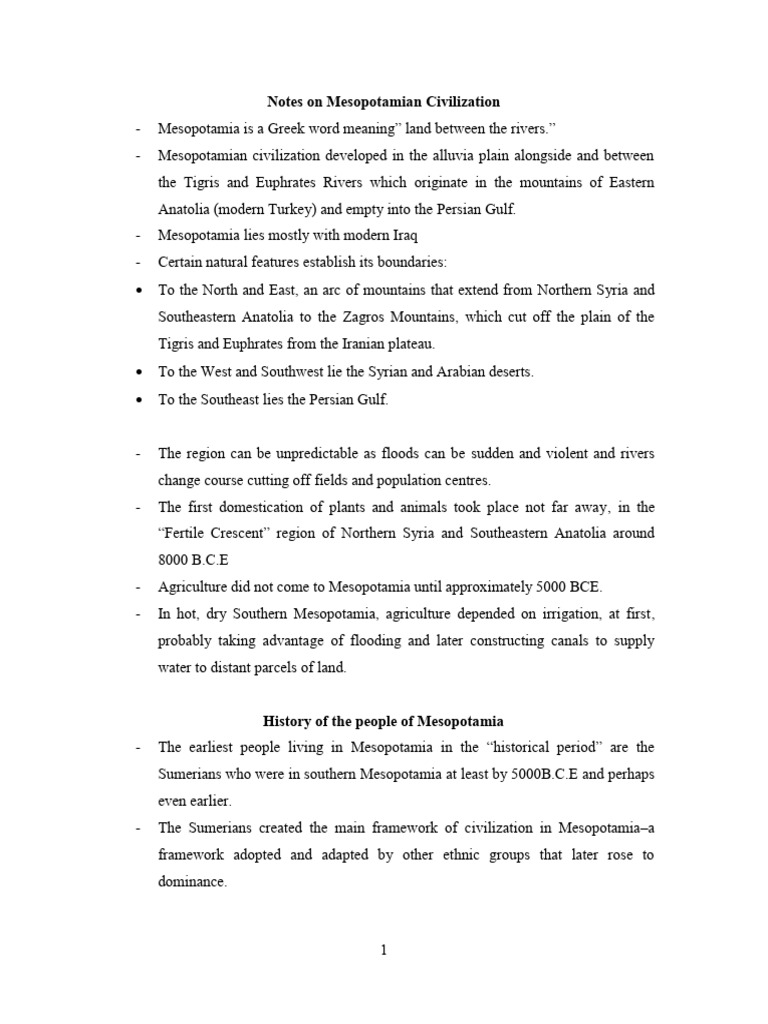 Notes On Mesopotamian Civilization | PDF | Mesopotamia | Euphrates