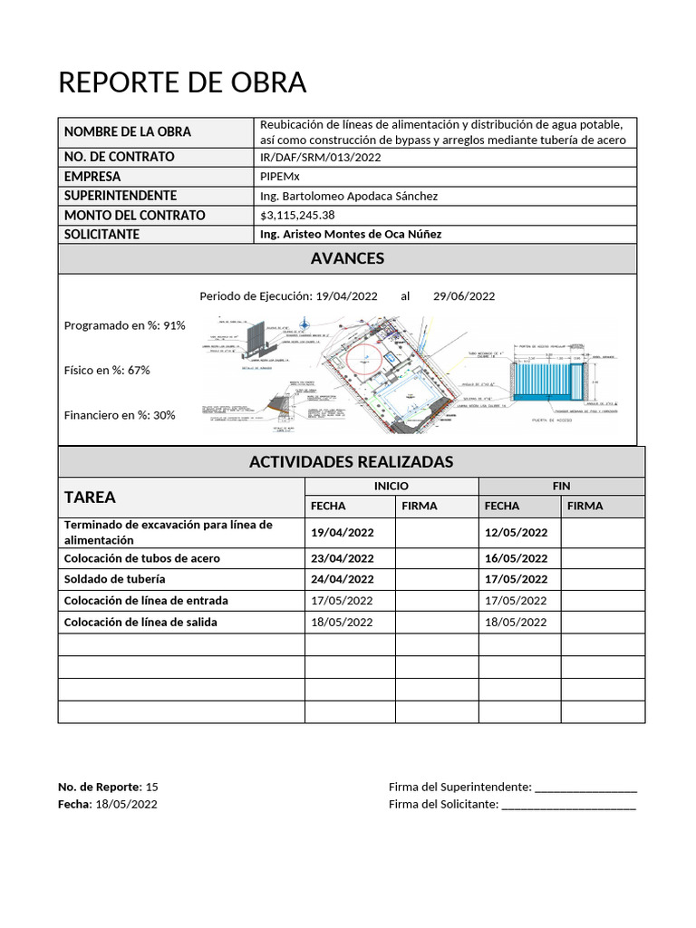 Ejemplo de Reporte de Obra | PDF