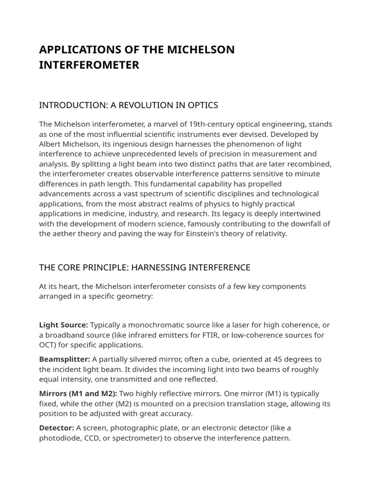 Michelson Interferometer Applications | PDF | Interferometry | Coherence (Physics)