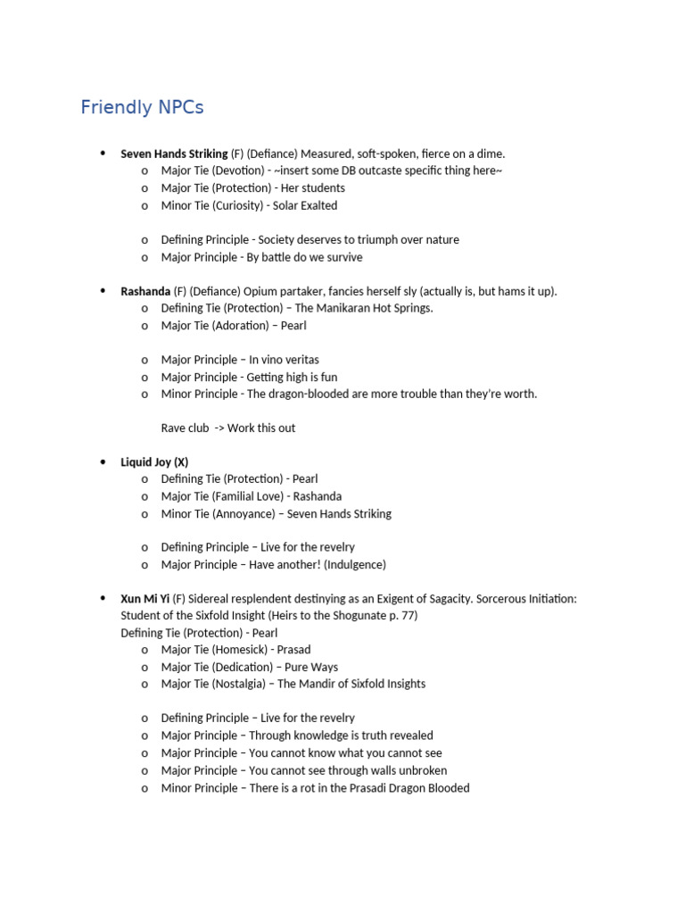 Friendly and Unfriendly NPCs Overview | PDF | Dawn