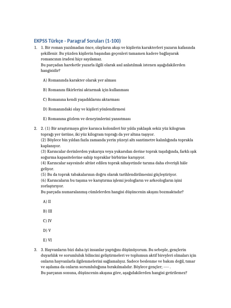 EKPSS Turkce Paragraf 1 10 | PDF