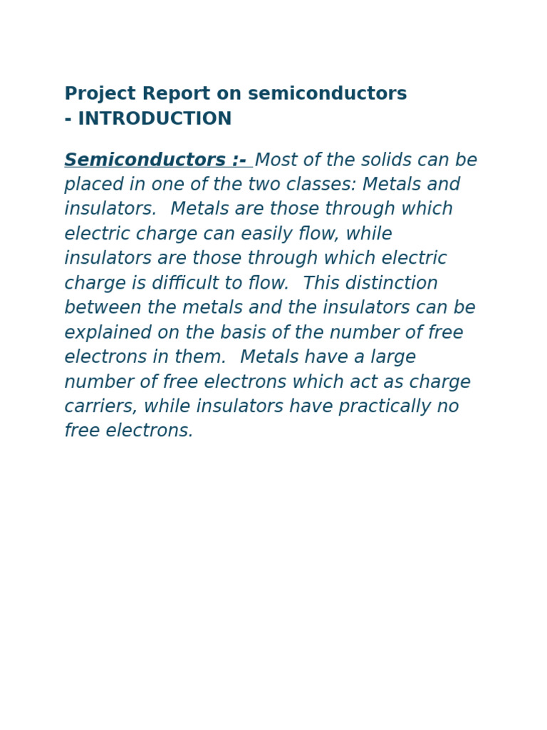Project Report On Semiconductors | PDF | Semiconductors | Electrical ...