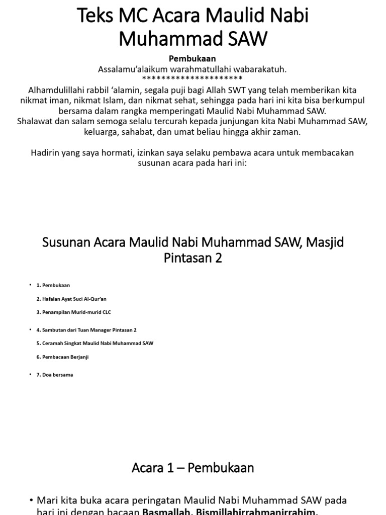 Teks MC Acara Maulid Nabi Muhammad SAW | PDF