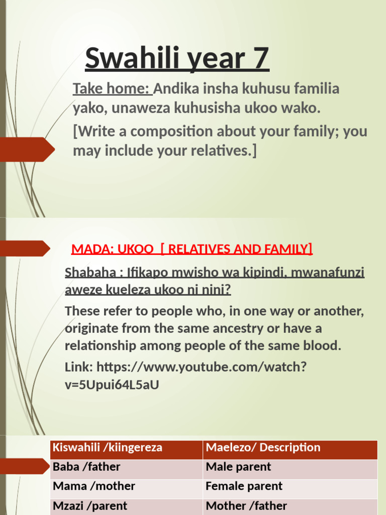 Swahili Composition on Family and Relatives | PDF | Human Life Stages ...