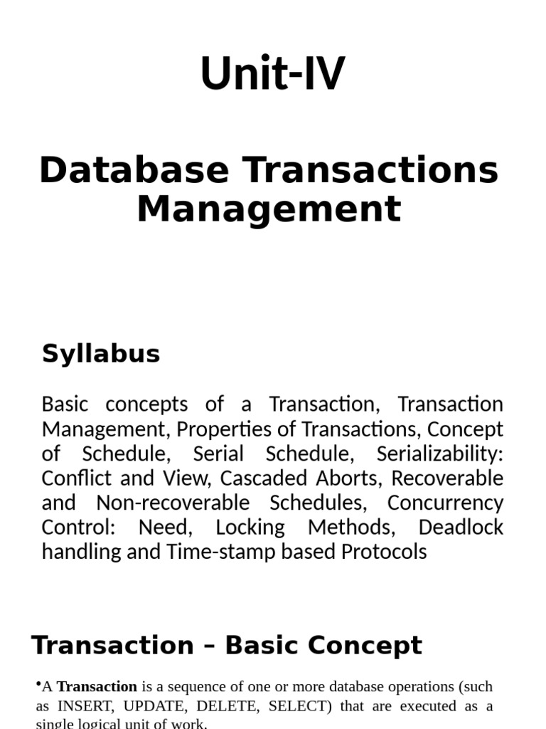 Unit IV Database Transactions Management | PDF | Database Transaction | Synchronization