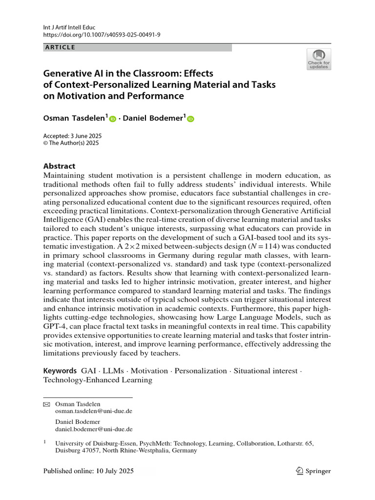 Generative AI in The Classroom | PDF | Learning | Motivation