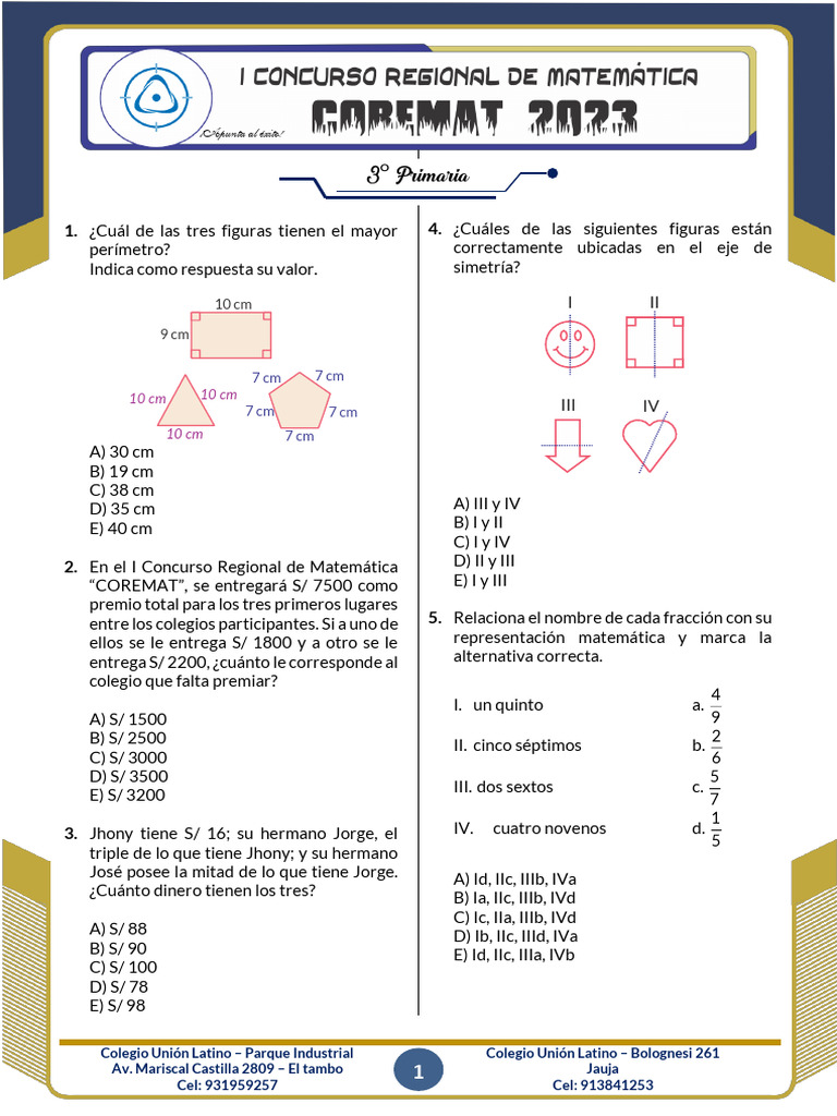 3 P Concurso Matematica Union Latino 2024 | PDF | Matemáticas | Aritmética