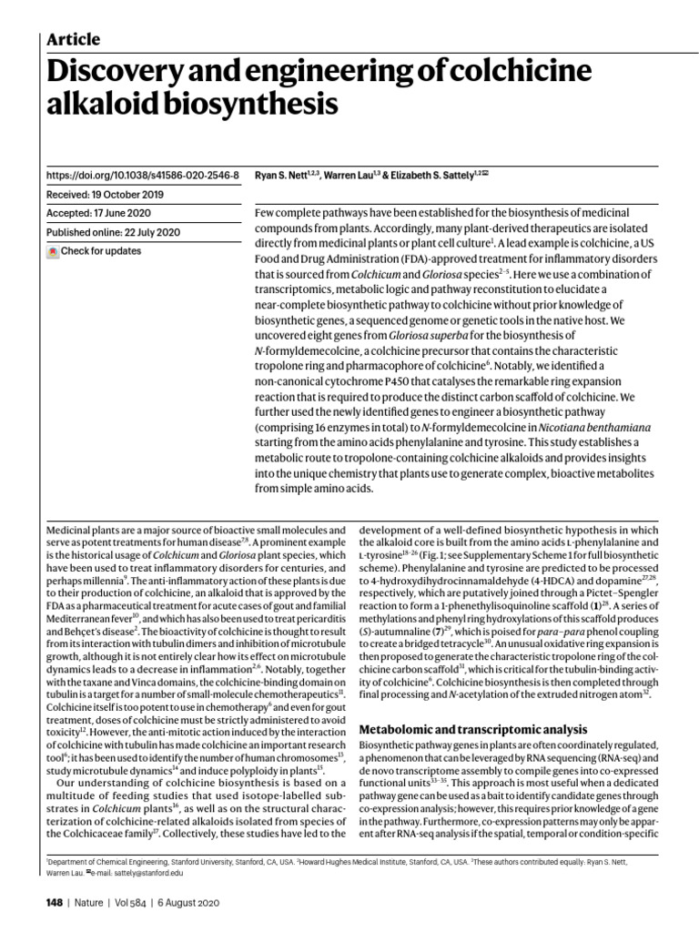 Discovery and Engineering of Colchicine Alkaloid Biosynthesis | PDF ...