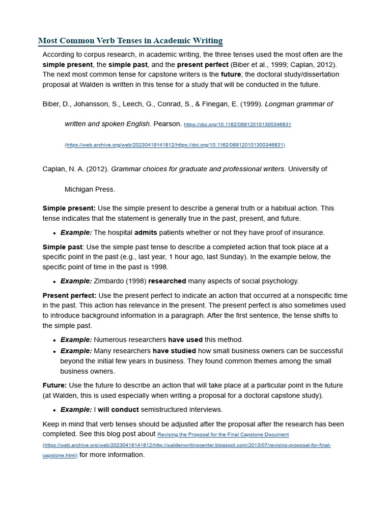 Key Verb Tenses in Academic Writing | PDF | Linguistics | Grammar