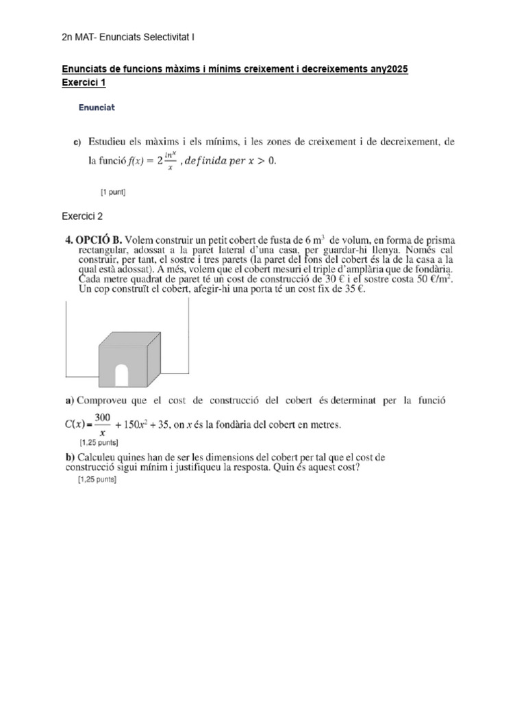 Exercicis Set1 PAU Funcions Enunciats-1 | PDF