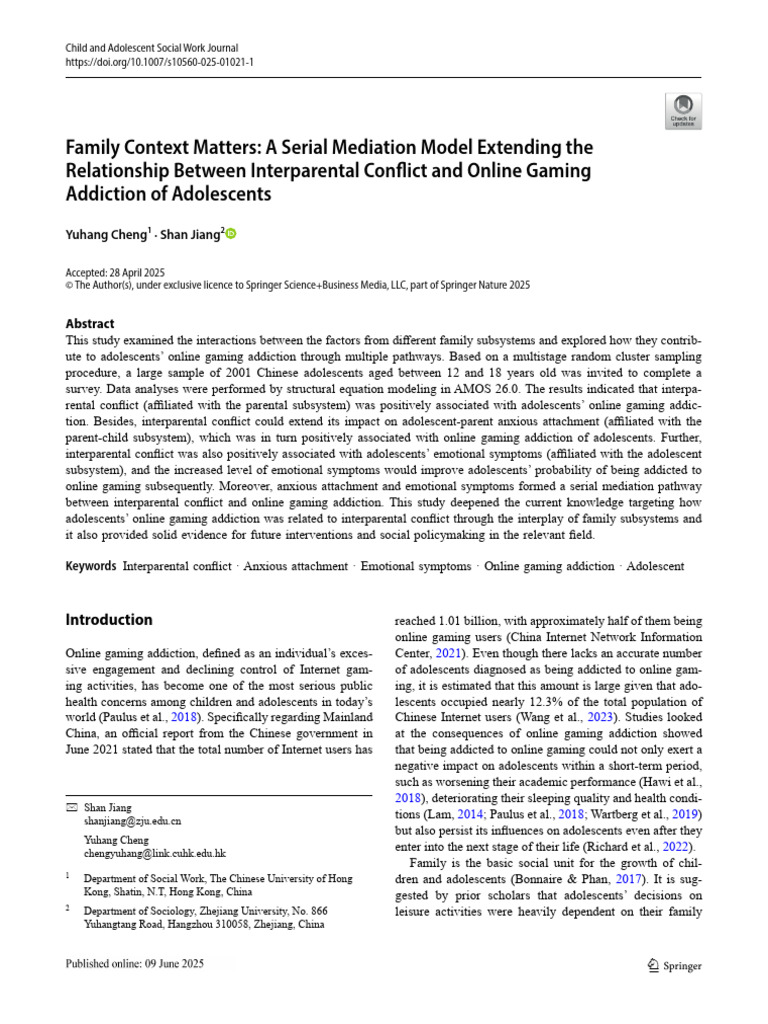 Family Context Matters: A Serial Mediation Model Extending The ...