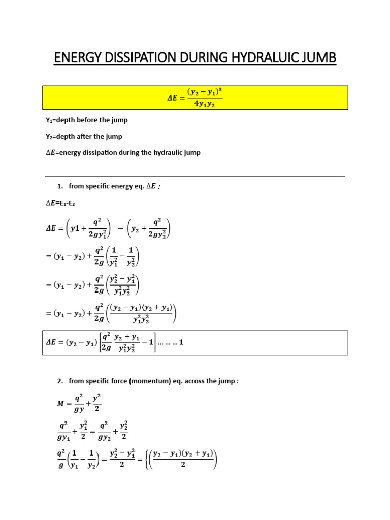 Energy Dissipation in Hydraulic Jumps | PDF