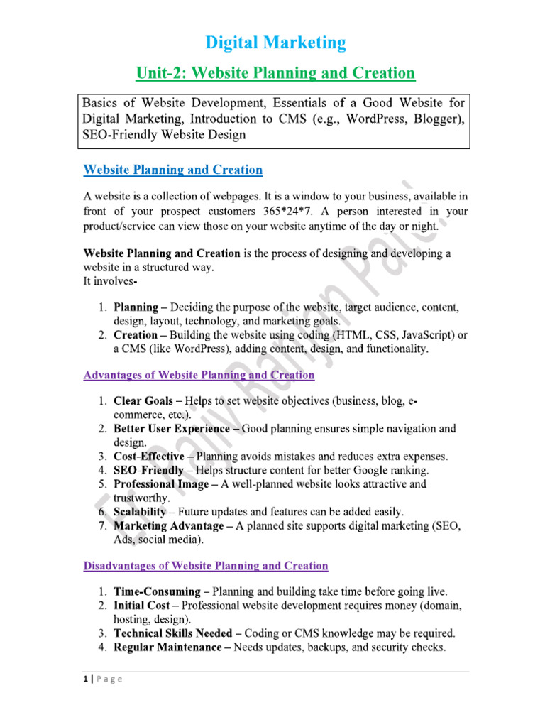 Unit-2 - Website Planning and Creation | PDF
