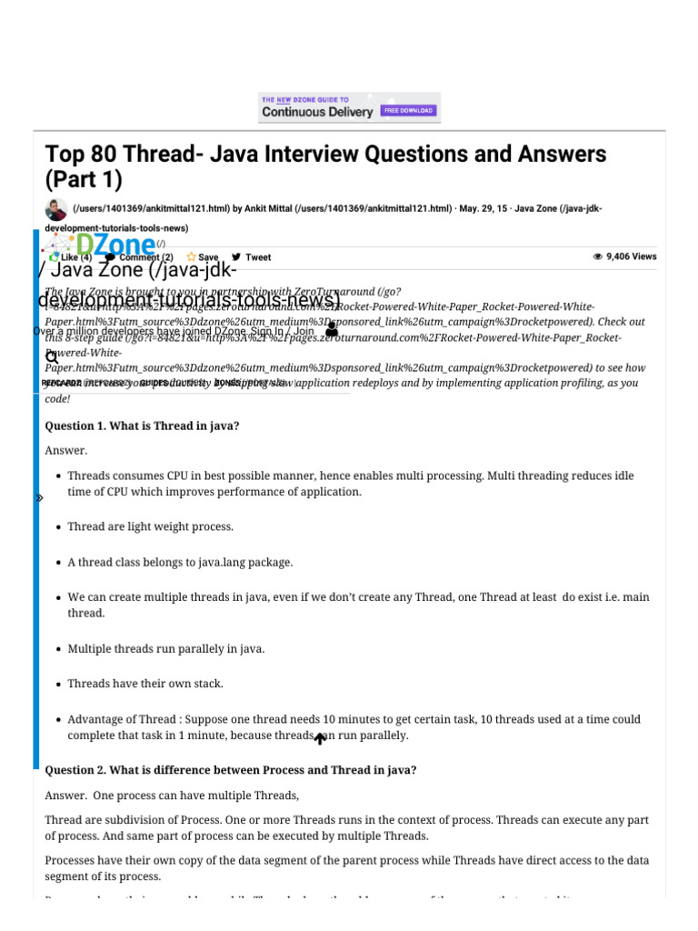 Top 80 Thread - Java Interview Questions and Answers (Part 1) - DZone Java | PDF | Class ...