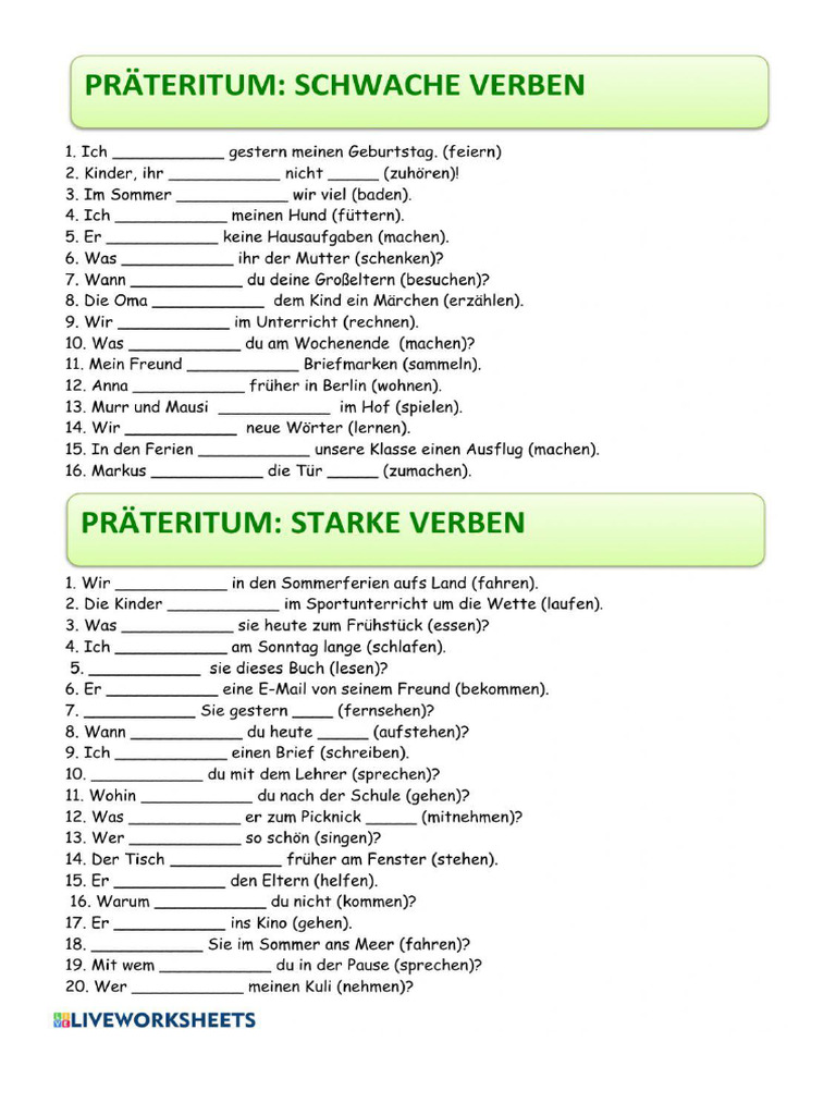 Präteritum Schwache Verben | PDF