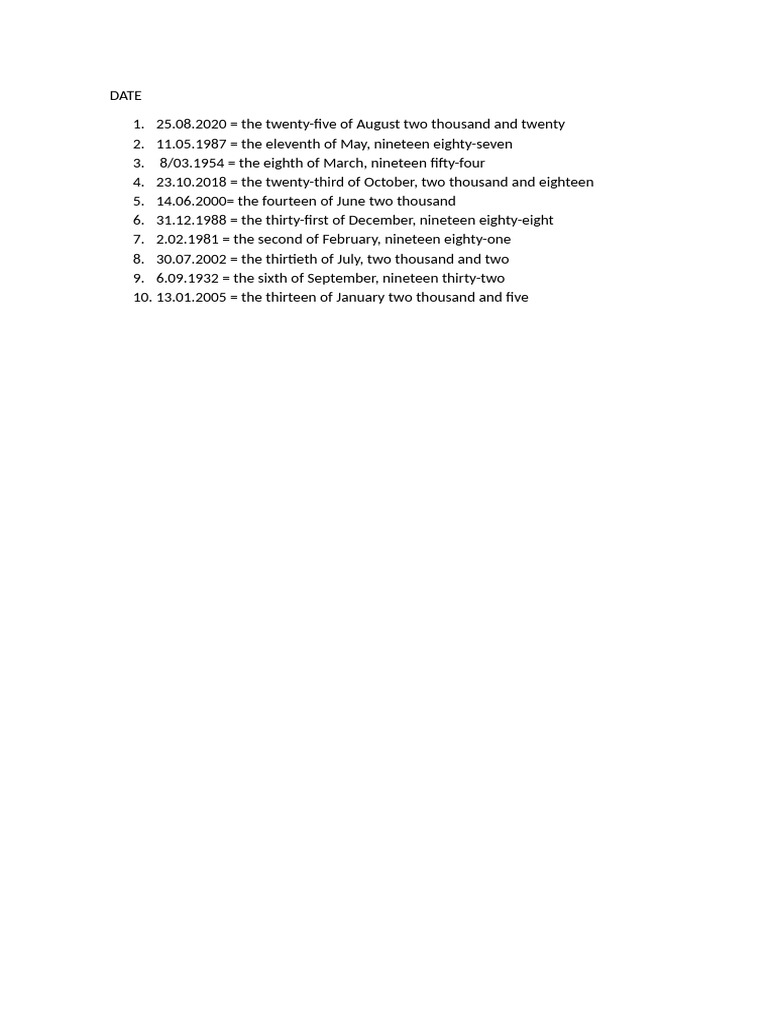 Writing Dates in English Words | PDF
