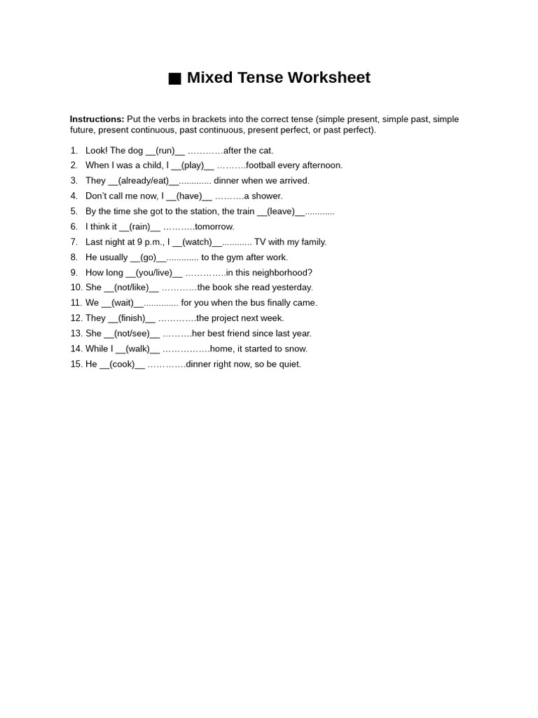 Mixed Tense Verb Worksheet | PDF