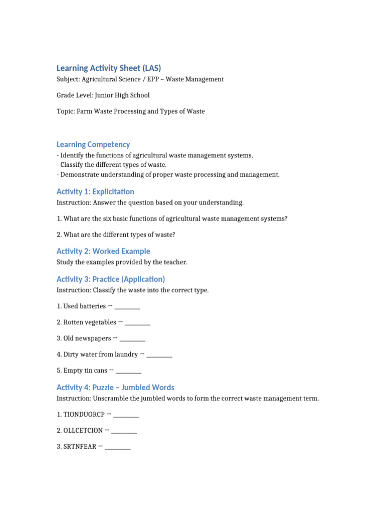 Farm Waste Management Activities Guide | PDF