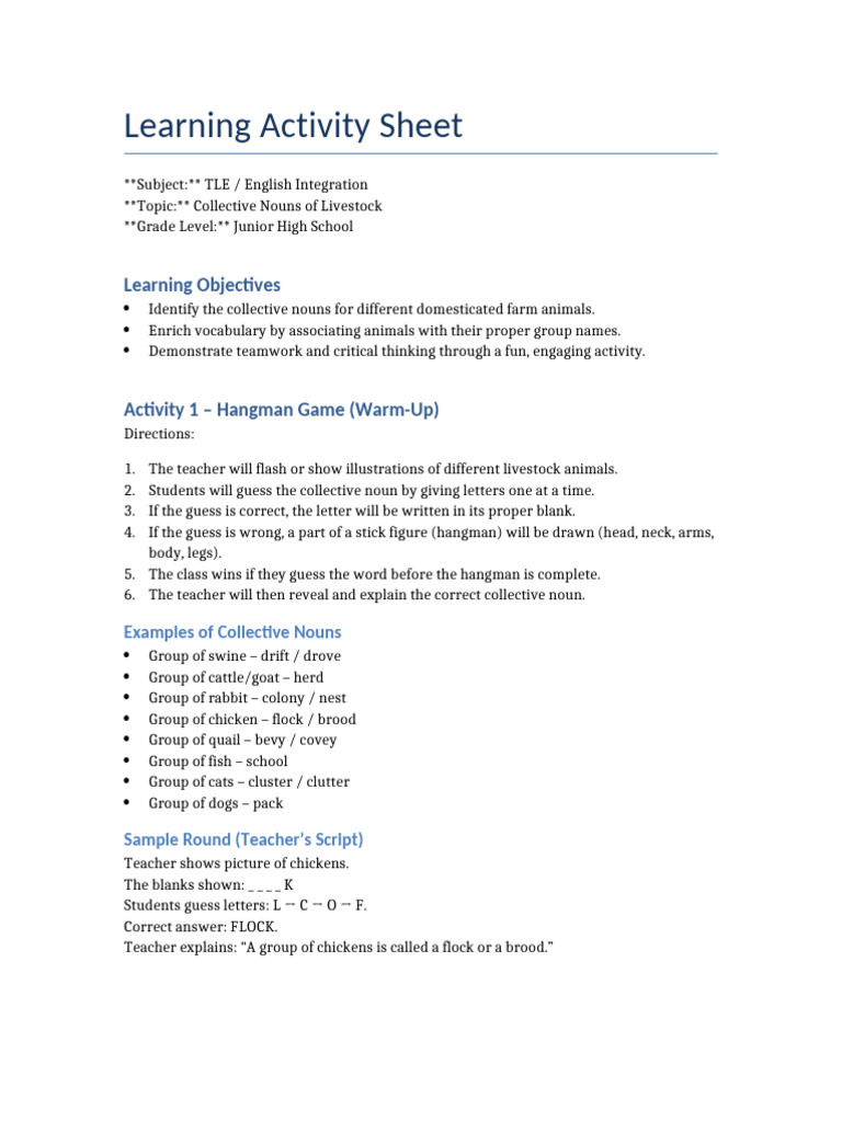 Learning Activity Sheet Hangman | PDF
