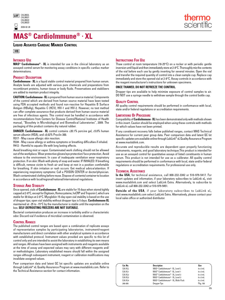 CardioImmune XL Control for Labs | PDF | Assay | Allergy