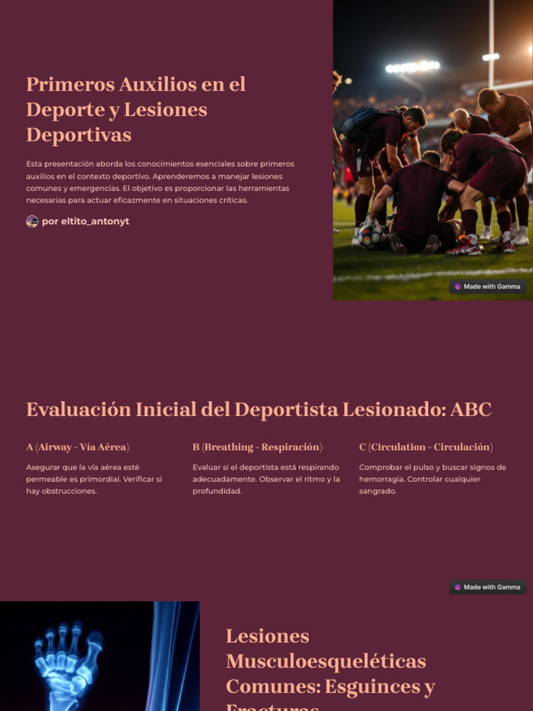 Primeros Auxilios en El Deporte y Lesiones Deportivas | PDF | Herida | Reanimación cardiopulmonar