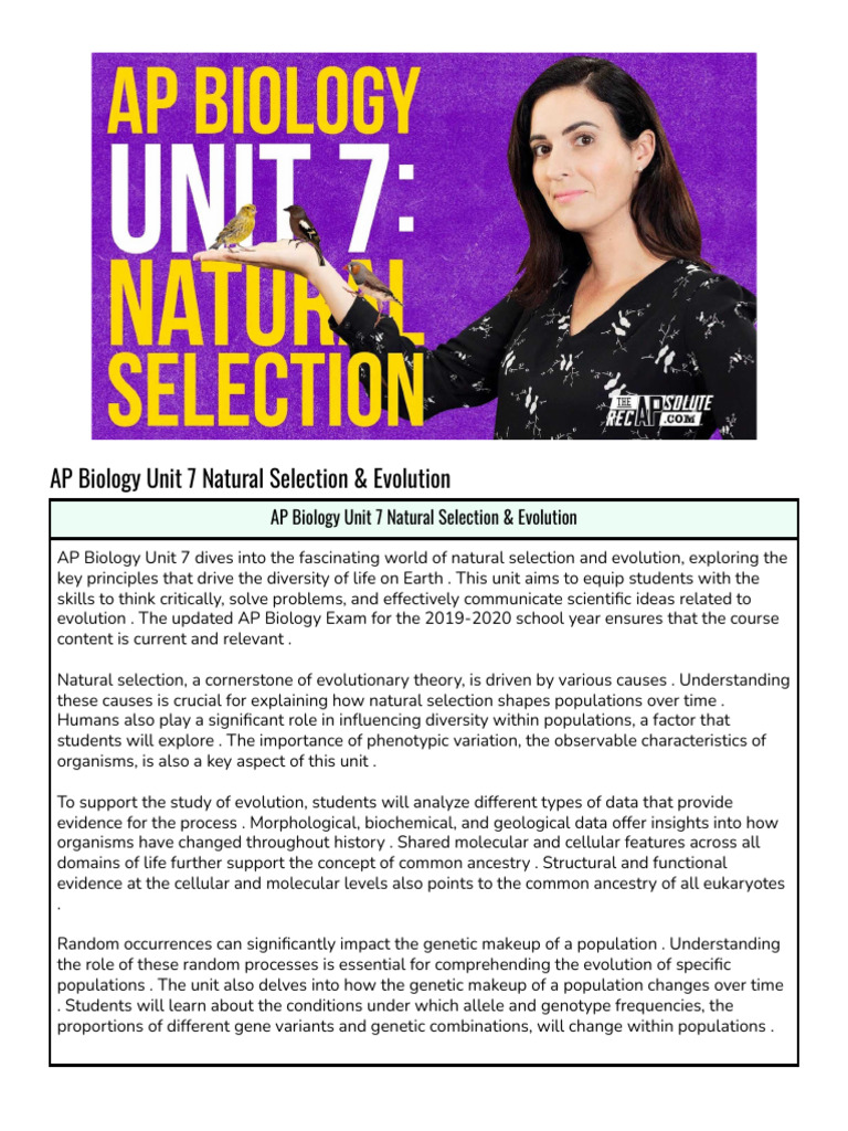 AP Biology Unit 7 Natural Selection & Evolution | PDF | Natural ...