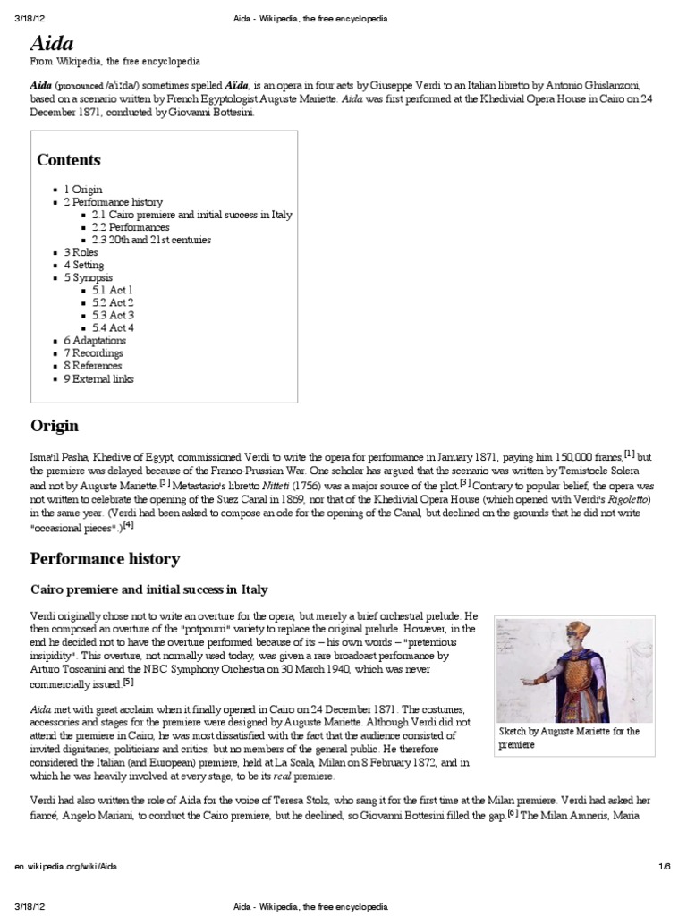 Aida - Wikipedia, The Free Encyclopedia | PDF | Opera | Compositions