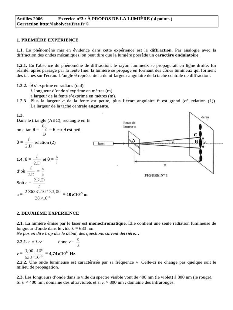 Diffraction et propriétés de la lumière | PDF | Lumière | Physique