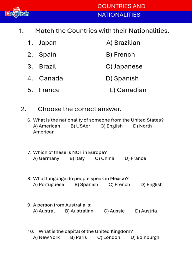 Countries and Nationalities 13 A 17 Separata | PDF