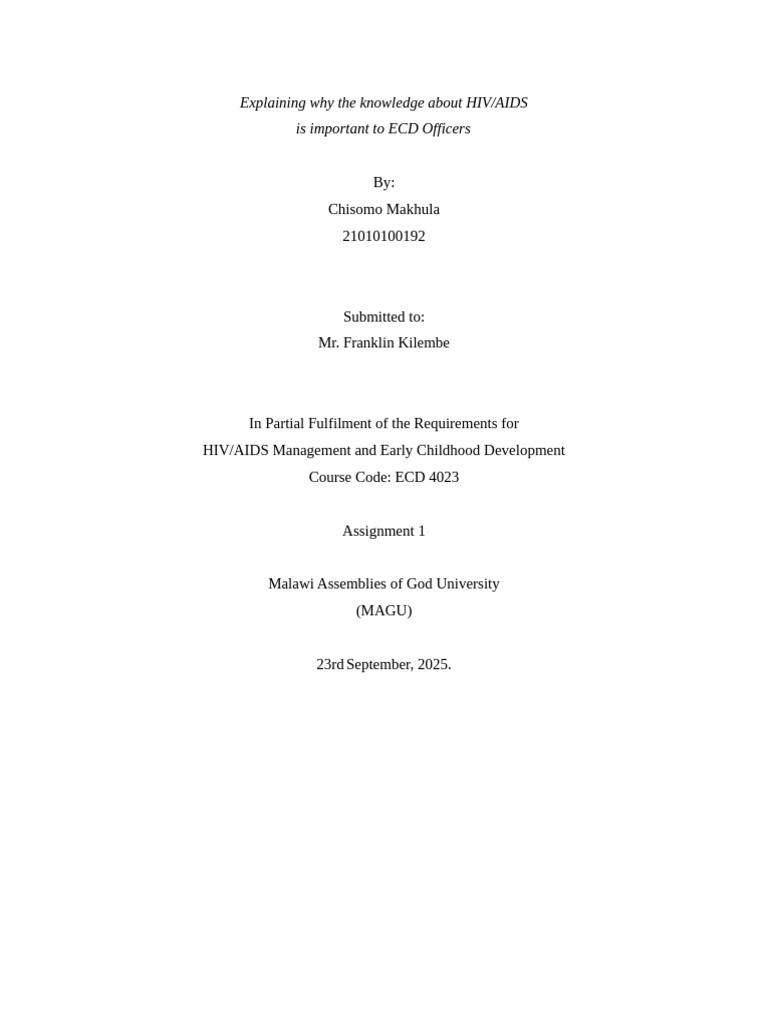 Chiso@Best Hiv&Aids Assignment 1 | PDF | Hiv/Aids | Hiv