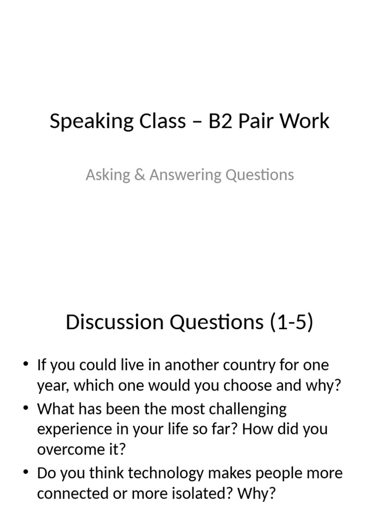 B2 Speaking Class Pair Work | PDF