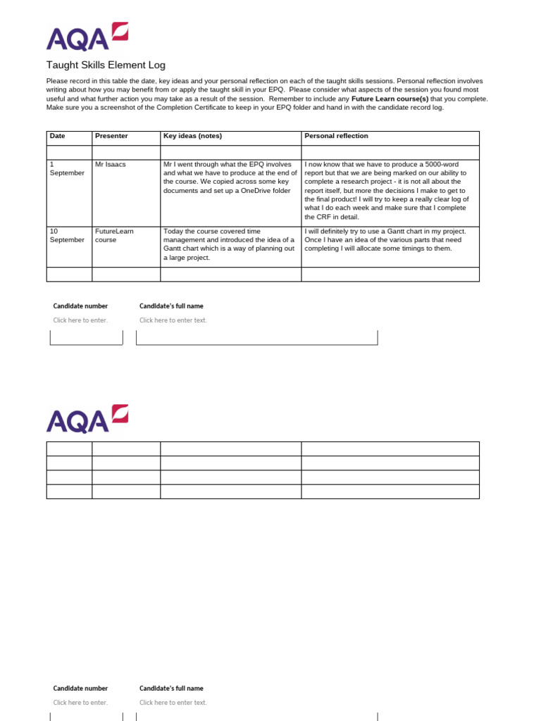 EPQ Taught Skills Reflection Log | PDF