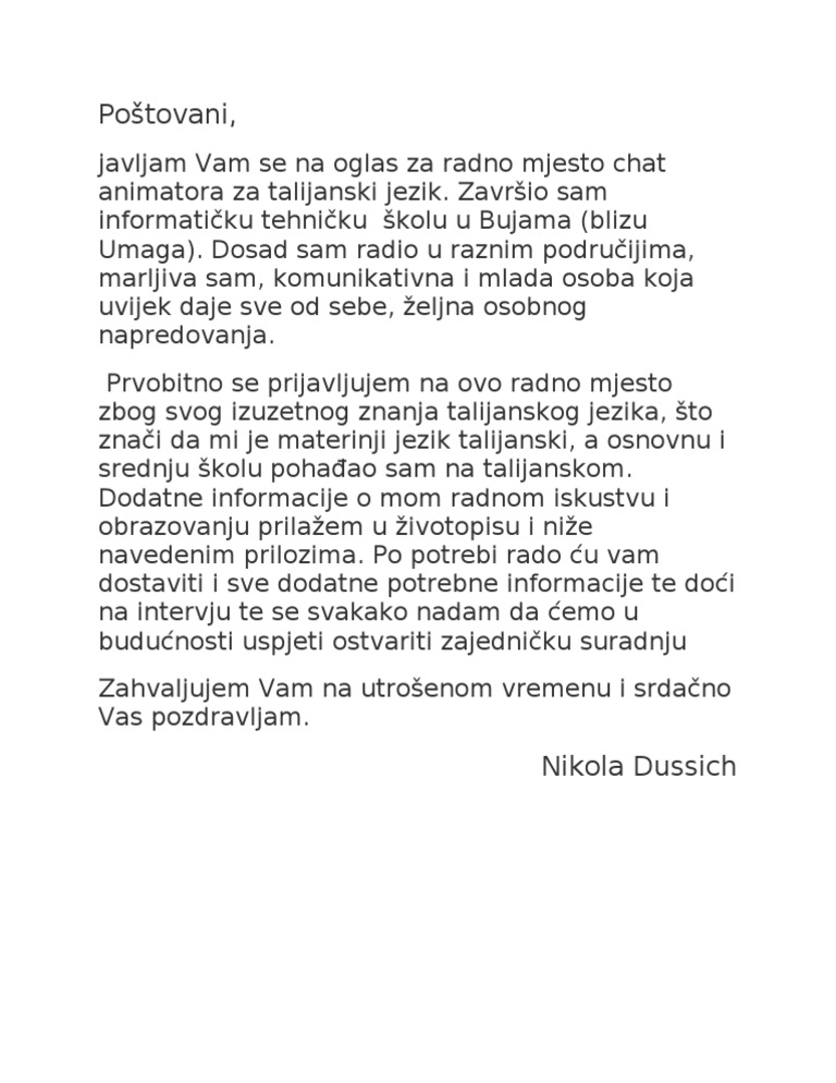 Molba Za Posao | PDF