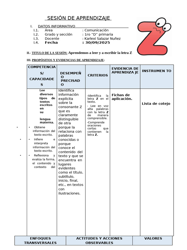 Aprendemos la letra Z en primaria | PDF | Aprendizaje | Cognición