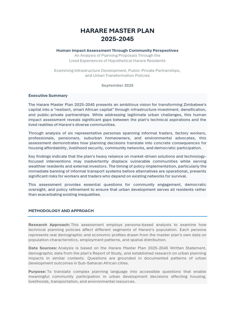 HARARE MASTER PLAN - Human Impact Assessment Through Personas | PDF ...