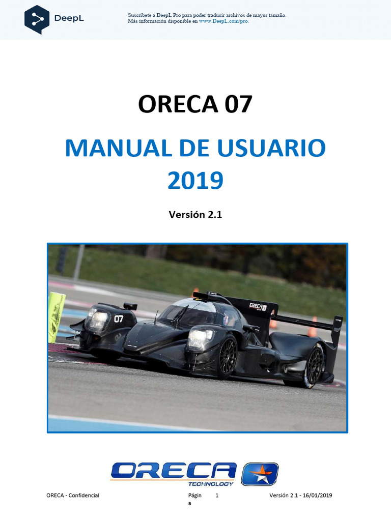 ORECA 07 USER MANUAL 2019 V2.1 20190116 - Compressed Es - Removed | PDF | Ingeniería mecánica