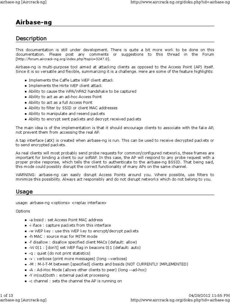 Airbase NG | PDF | Ip Address | Wireless Lan