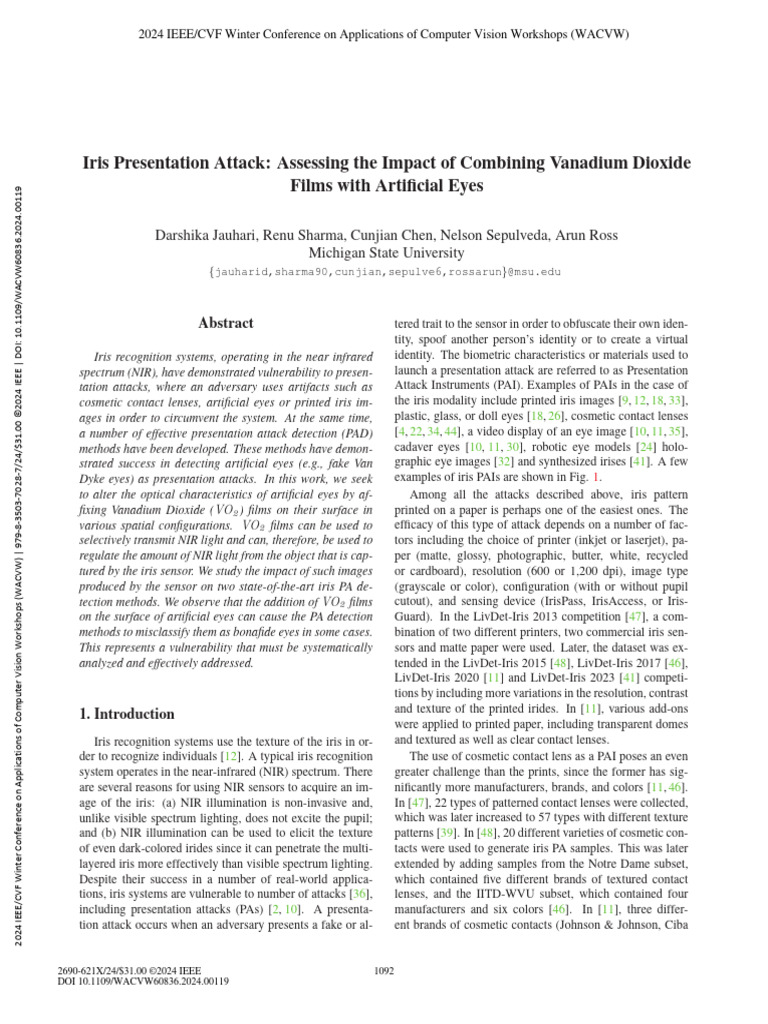 Iris Presentation Attack Assessing The Impact of Combining Vanadium ...
