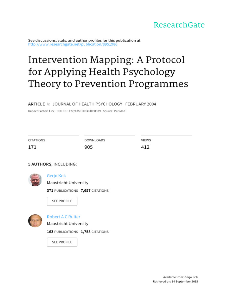 EBW Intervention Mapping Protocol For Applying Health Psychology Theory To Prevention Programmes ...