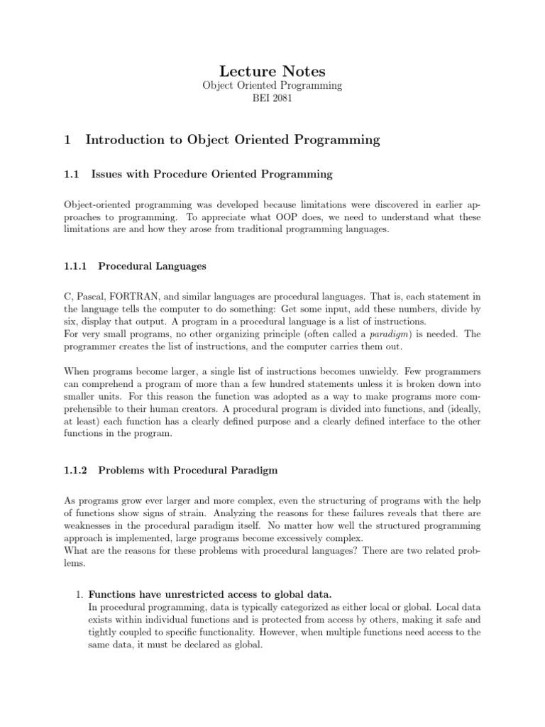 Chapter 1 Lecture Notes | PDF | Object Oriented Programming | Class ...
